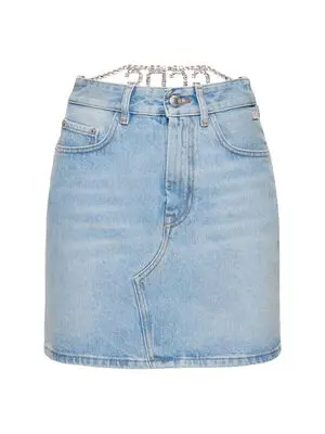 Gcds Cotton Denim Mini Skirt W/ Logo Detail - Blue