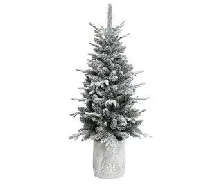 LUXEN HOME Luxenhome 4' Pre-lit Flocked Potted Artificial Hristmas Tree - One-color