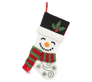 GLITZHOME 20.5'l Snowman Hooked Christmas Stock Ing - One-color
