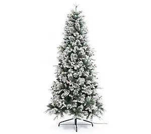 LUXEN HOME Luxenhome 6.5' Pre-lit Flocked Artificial Pine Christmas Tree - One-color