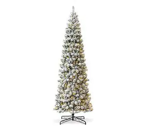 GLITZHOME 11' Pre-lit Flocked Pine Artificial Christmas Tree