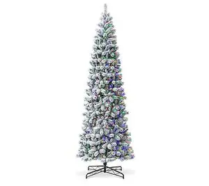 GLITZHOME 11' Pre-lit Flocked Pine Artificial Christmas Tree