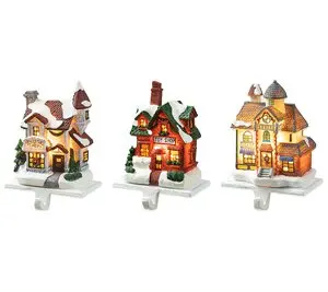 GLITZHOME 6' Led Lighted Resin House Stocking H Olders Set Of - One-color
