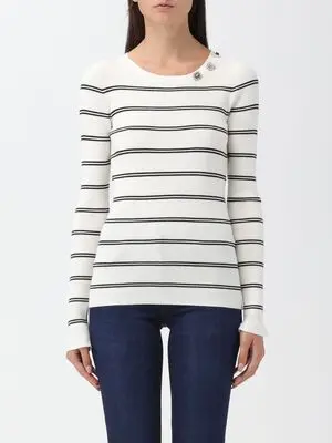 Liu Jo Striped Fine Knit Sweater With Embellished Shoulder