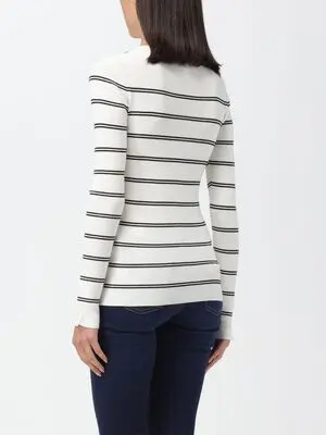 Liu Jo Striped Fine Knit Sweater With Embellished Shoulder