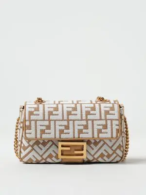 Fendi Baguette Bag In Raffia With Embroidered Ff Monogram