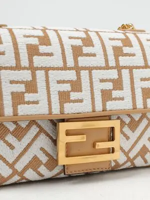 Fendi Baguette Bag In Raffia With Embroidered Ff Monogram