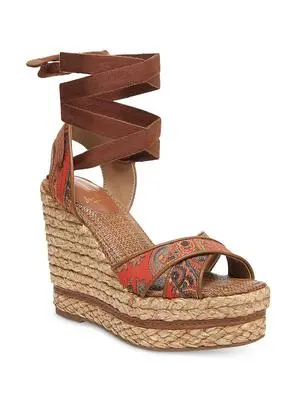 Sam Edelman Vaughn Womens Paisley Raffia Wedge Sandals - Orange
