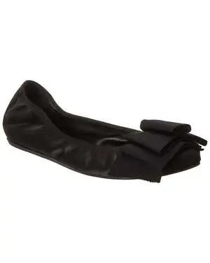 LANVIN Bow Satin Ballet Flat, 37, - Black