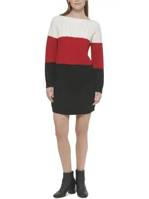 Tommy Hilfiger Womens Cable Knit Mini Sweaterdress - Multi