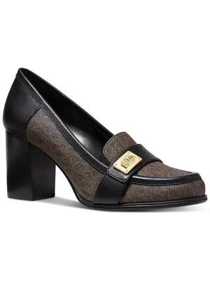 Michael Kors Padma Womens Leather Stacked Heel Loafer Heels - Black