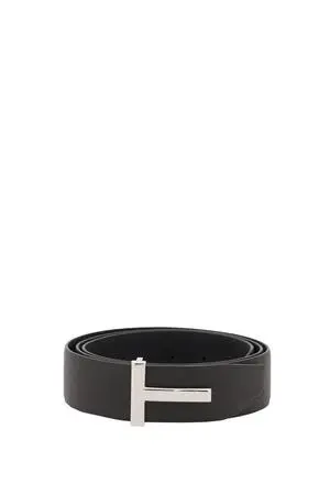 TOM FORD TOM FORD Reversible Grain Leather T Belt - Brown, Black