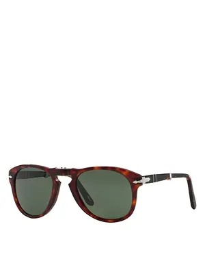 Persol Folding Round Sunglasses, 54mm Havana/green Solid