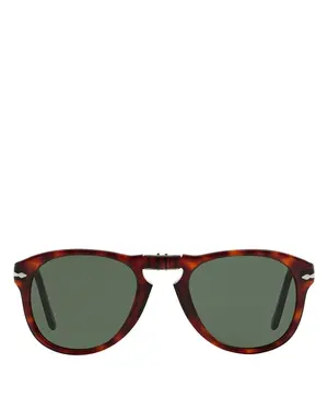 Persol Folding Round Sunglasses, 54mm - Havana/green Solid