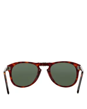 Persol Folding Round Sunglasses, 54mm - Havana/green Solid