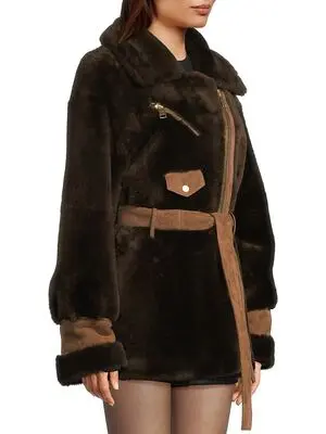 Nicole Benisti Elizabeth Belted Shearling Jacket - Chocolate