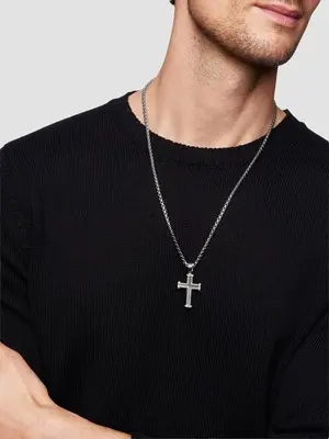 David Yurman Chevron Cross Pendant With Pave Diamonds