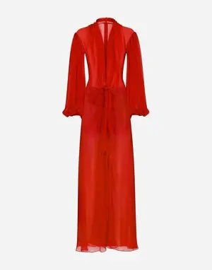 Dolce & Gabbana Long Silk Chiffon Dress With Bow - Bordeaux