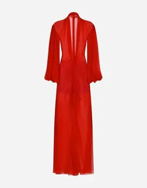 Dolce & Gabbana Long Silk Chiffon Dress With Bow - Bordeaux