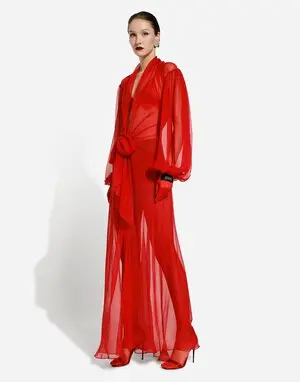 Dolce & Gabbana Long Silk Chiffon Dress With Bow - Bordeaux