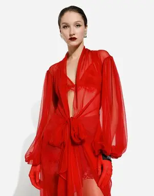Dolce & Gabbana Long Silk Chiffon Dress With Bow - Bordeaux