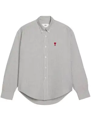 AMI Paris Logo-embroidered Striped Cotton Shirt - Blue