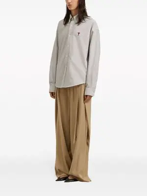 AMI Paris Logo-embroidered Striped Cotton Shirt - Blue