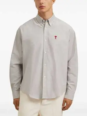 AMI Paris Logo-embroidered Striped Cotton Shirt - Blue