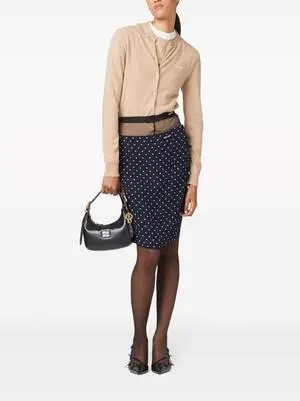 Miu Miu Logo-intarsia Fine-knit Cardigan - Neutrals
