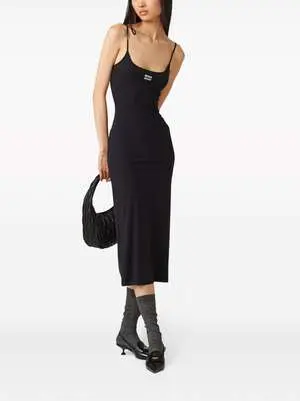 Miu Miu Logo-print Midi Dress - Black