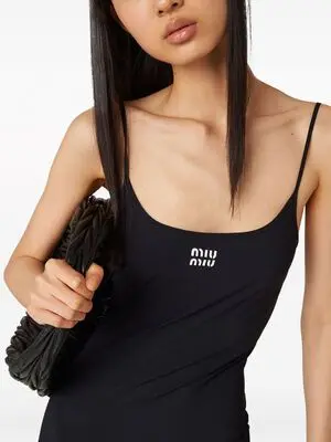 Miu Miu Logo-print Midi Dress - Black