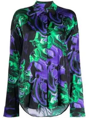 MSGM Graphic-print Long-sleeve Shirt - Purple