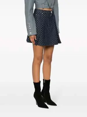 Balmain Pleated Monogram-jacquard Denim Miniskirt