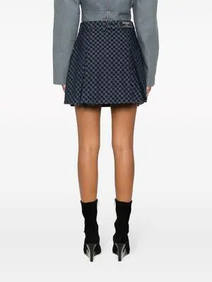 Balmain Pleated Monogram-jacquard Denim Miniskirt
