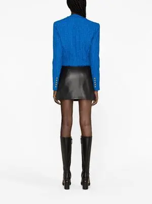 Balmain Double-breasted Cropped Tweed Jacket - Blue