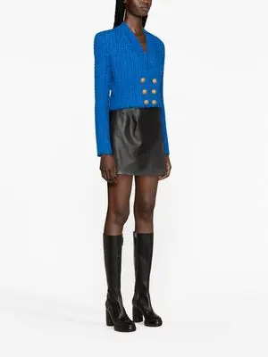 Balmain Double-breasted Cropped Tweed Jacket - Blue
