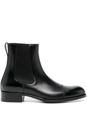 TOM FORD Leather Ankle Chelsea Boots - Black