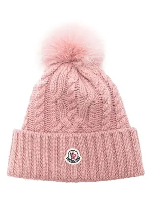 Moncler Logo-Patch Pompom Beanie Pink