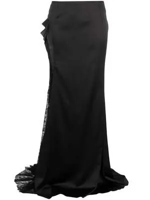 GEMY MAALOUF Floral-lace Satin Maxi Skirt - Black