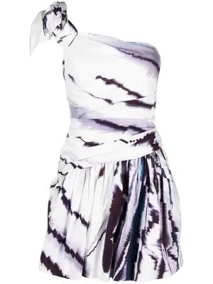 GEMY MAALOUF Tie-dye Print One-shoulder Mini Dress - White