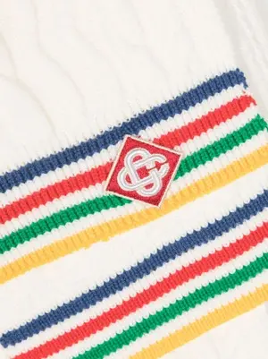 Casablanca Striped Cable-knit Wool Scarf