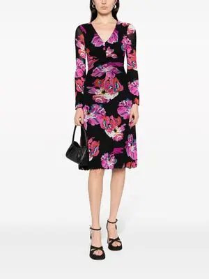 Diane Von Furstenberg Painted Blossom Print Midi Dress