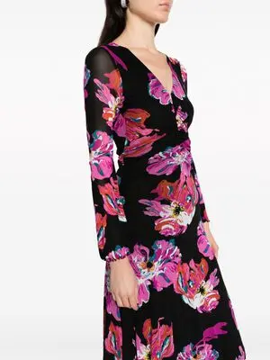 Diane Von Furstenberg Painted Blossom Print Midi Dress