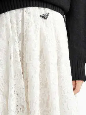 Prada Floral-lace Cotton Midi Skirt