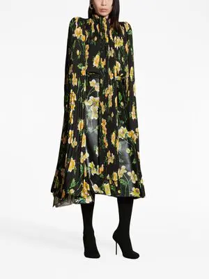 Balenciaga Floral-print Pleated Blouse - Black