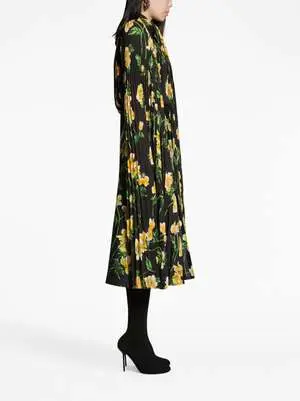 Balenciaga Floral-print Pleated Blouse - Black