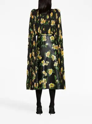 Balenciaga Floral-print Pleated Blouse - Black