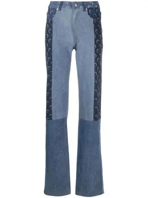 MARINE SERRE Regenerated Patchwork Straight-leg Jeans - Blue