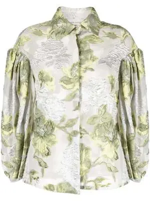 GEMY MAALOUF Floral-jacquard Organza Blouse - Green