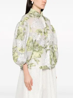 GEMY MAALOUF Floral-jacquard Organza Blouse